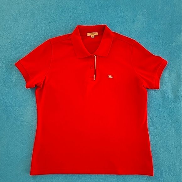 Burberry | Tops | Burberry London Polo Shirt Womens Size L Red Short ...